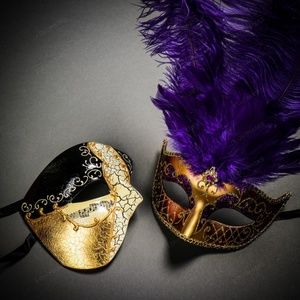 ILOVEMASKS | Accessories | Half Face Musicalpurple Tall Feather Couple ...